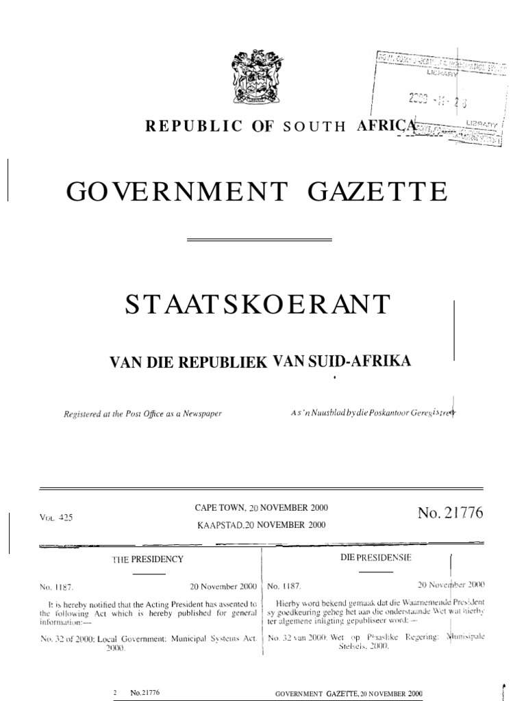 Municipal Systems Act 32 Of 2000 PDF