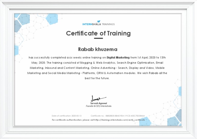 Digital Marketing Training - Certificate of Completion | PDF