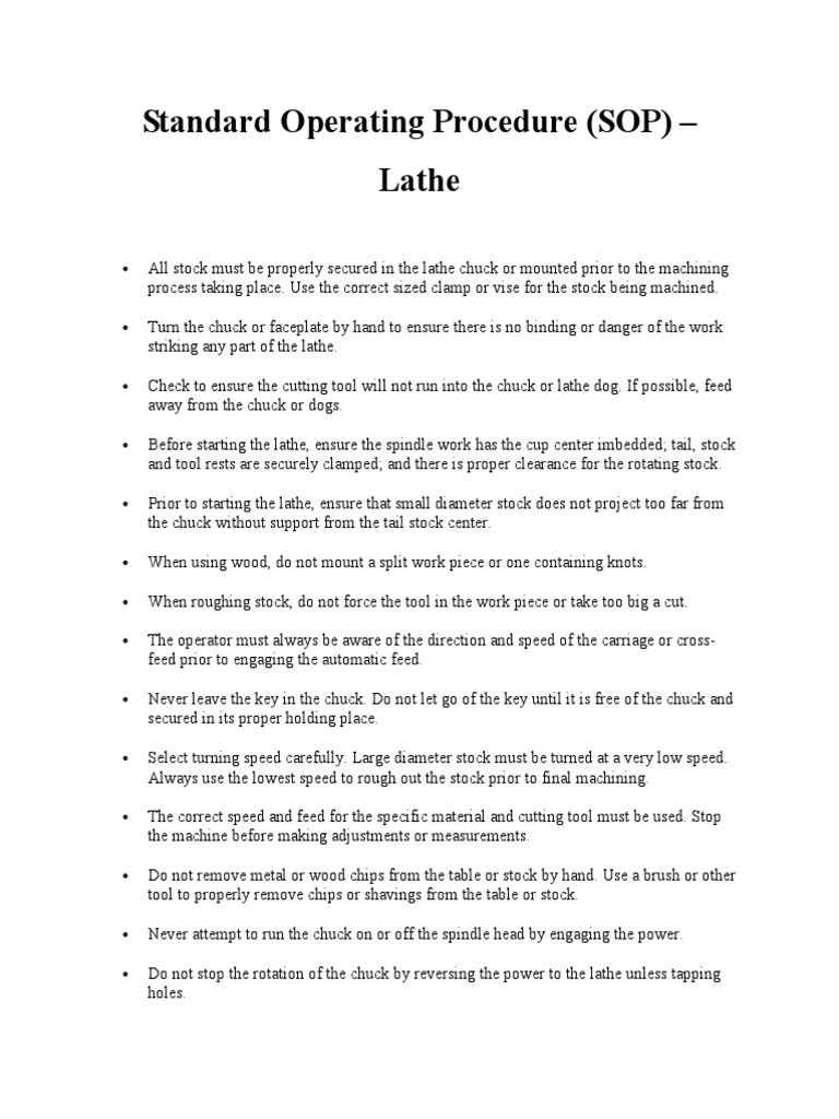 SOP - Lathe | PDF | Machining | Industrial Processes