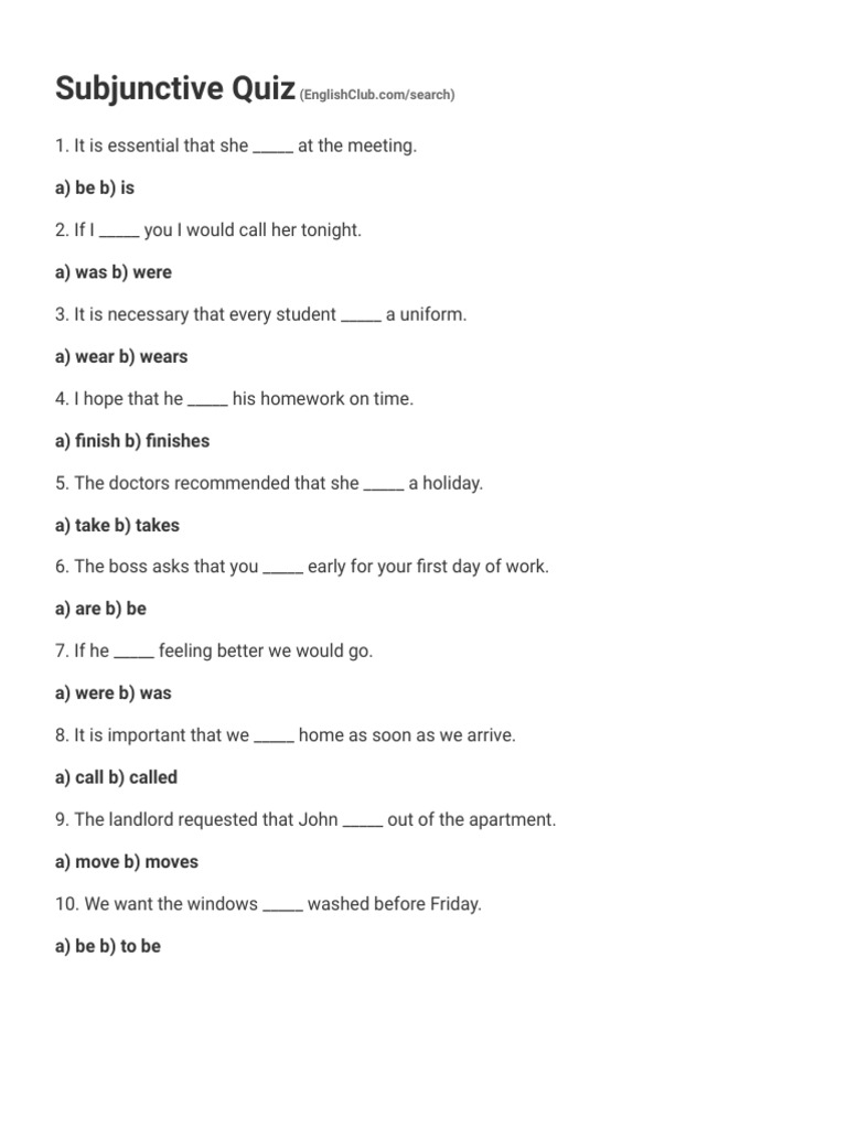 Subjunctive Quiz - Grammar | PDF