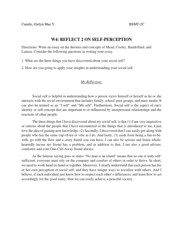 W4: Reflect 2 On Self-Perception: Camilo, Gielyn Mae Y. Bsmt-2C | PDF