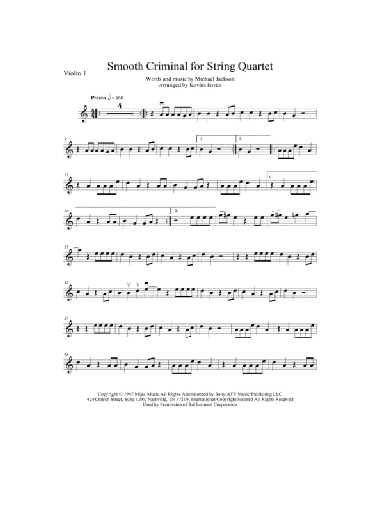 Smooth Criminal String Quartet | PDF