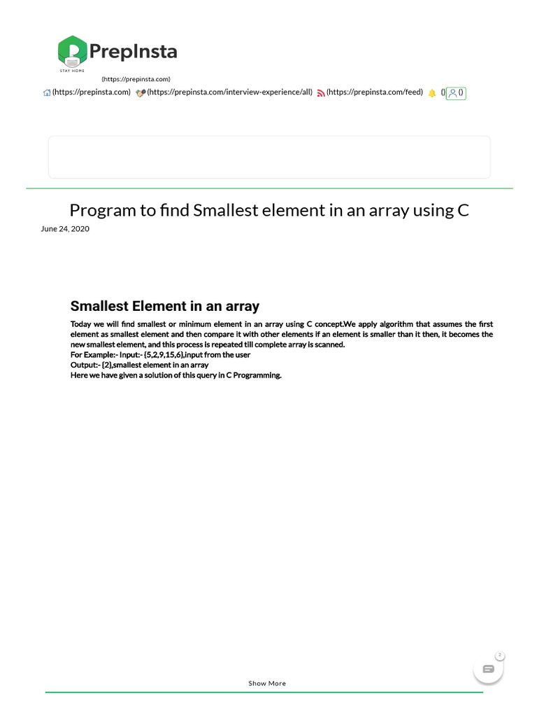 Program To Find Smallest Element In An Array Using C Pdf Array Data Structure Theoretical