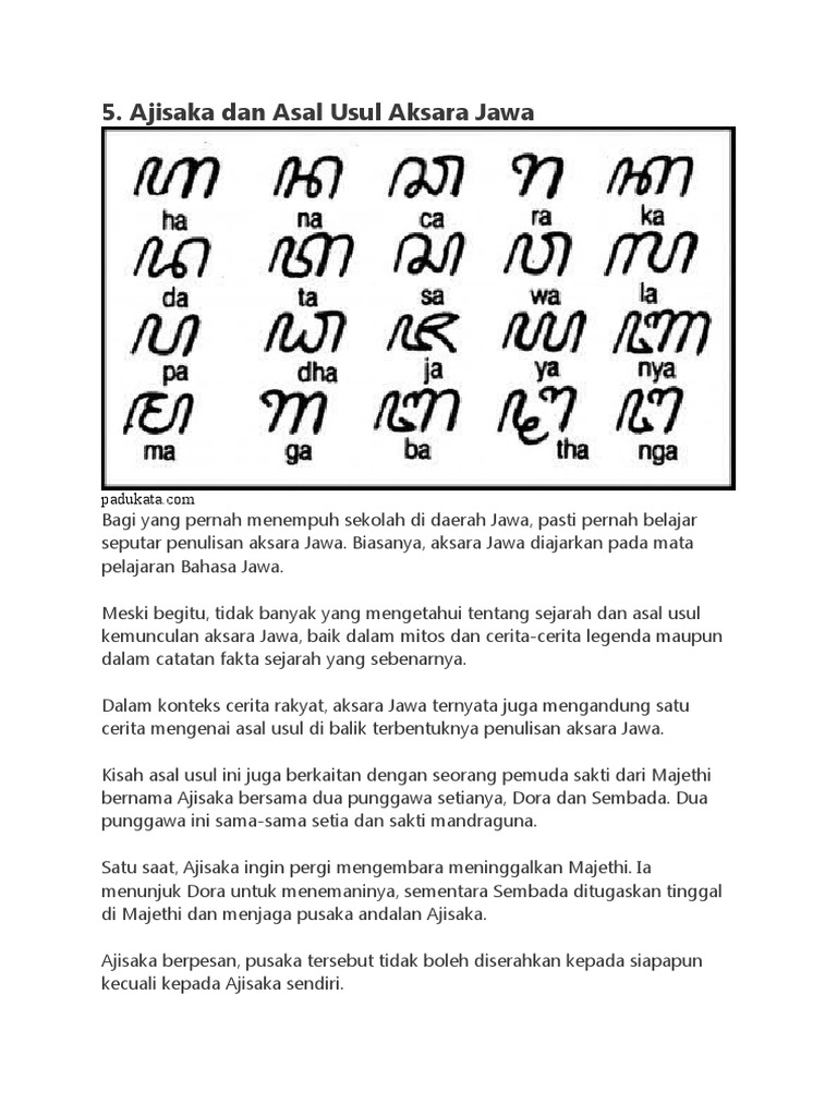 Ajisaka Dan Asal Usul Aksara Jawa | PDF