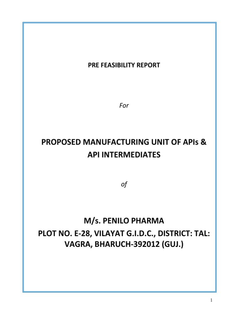 Proposed Manufacturing Unit of Apis & Api Intermediates: Pre ...