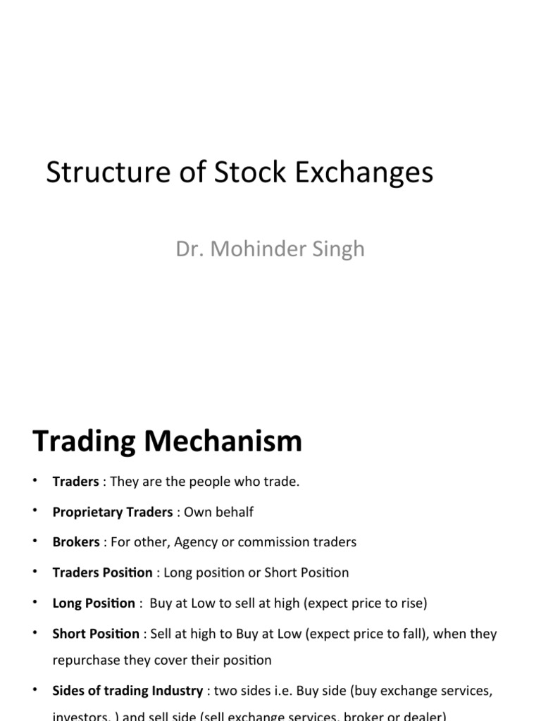 Structure of Stock Exchanges: Dr. Mohinder Singh | PDF | Clearing ...