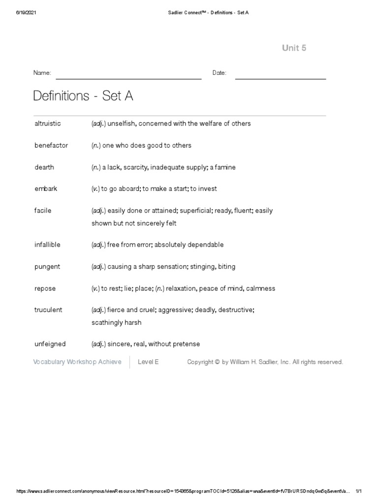 5-Sadlier Connect™ - Definitions - Set A | PDF