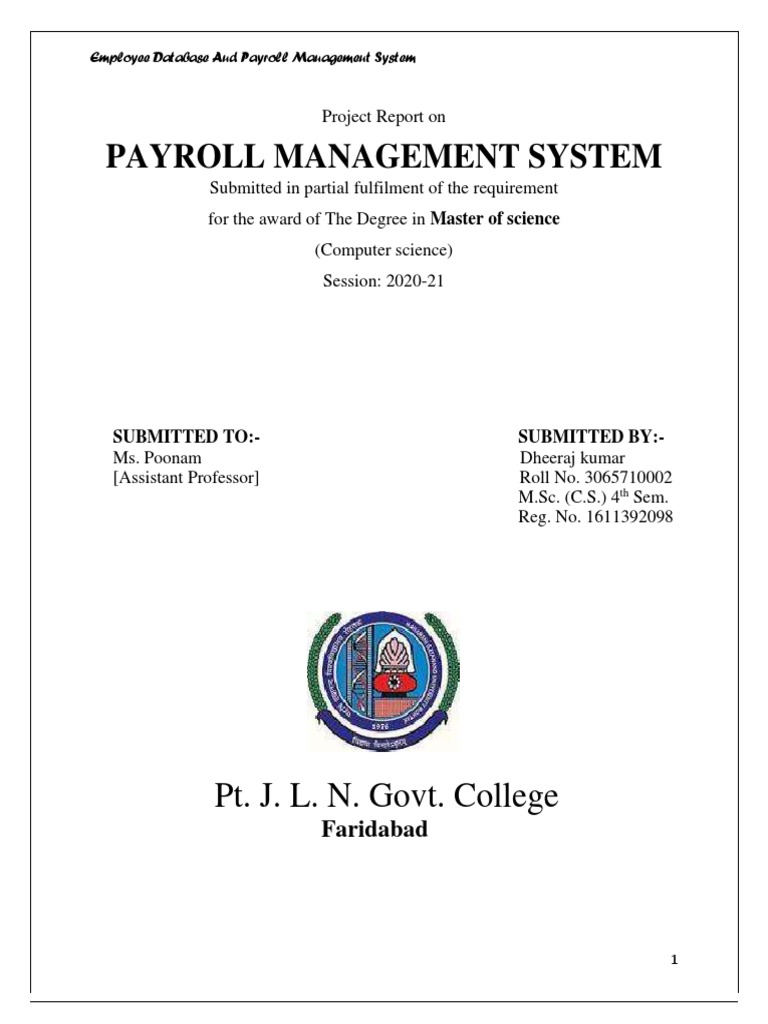 Payroll Management System: Pt. J. L. N. Govt. College | PDF | Payroll ...