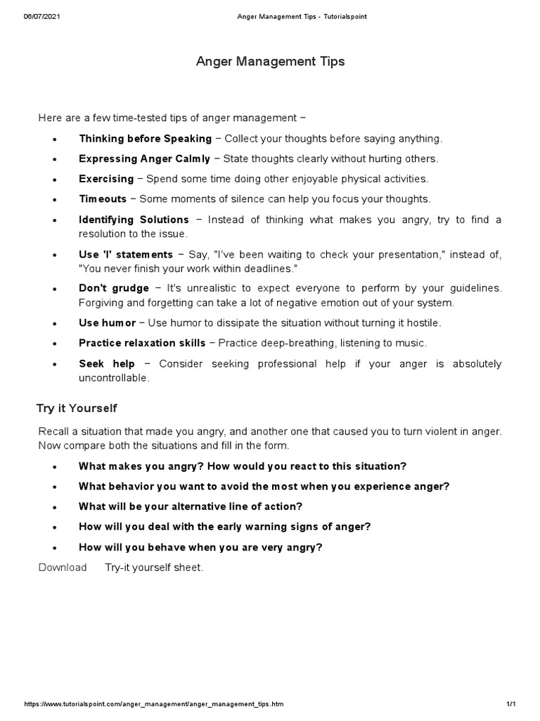 Anger Management Tips - Tutorialspoint | PDF