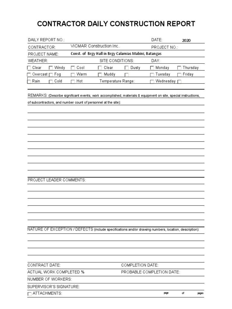 Contractor Daily Construction Report DEC13 | Download Free PDF | Clouds ...