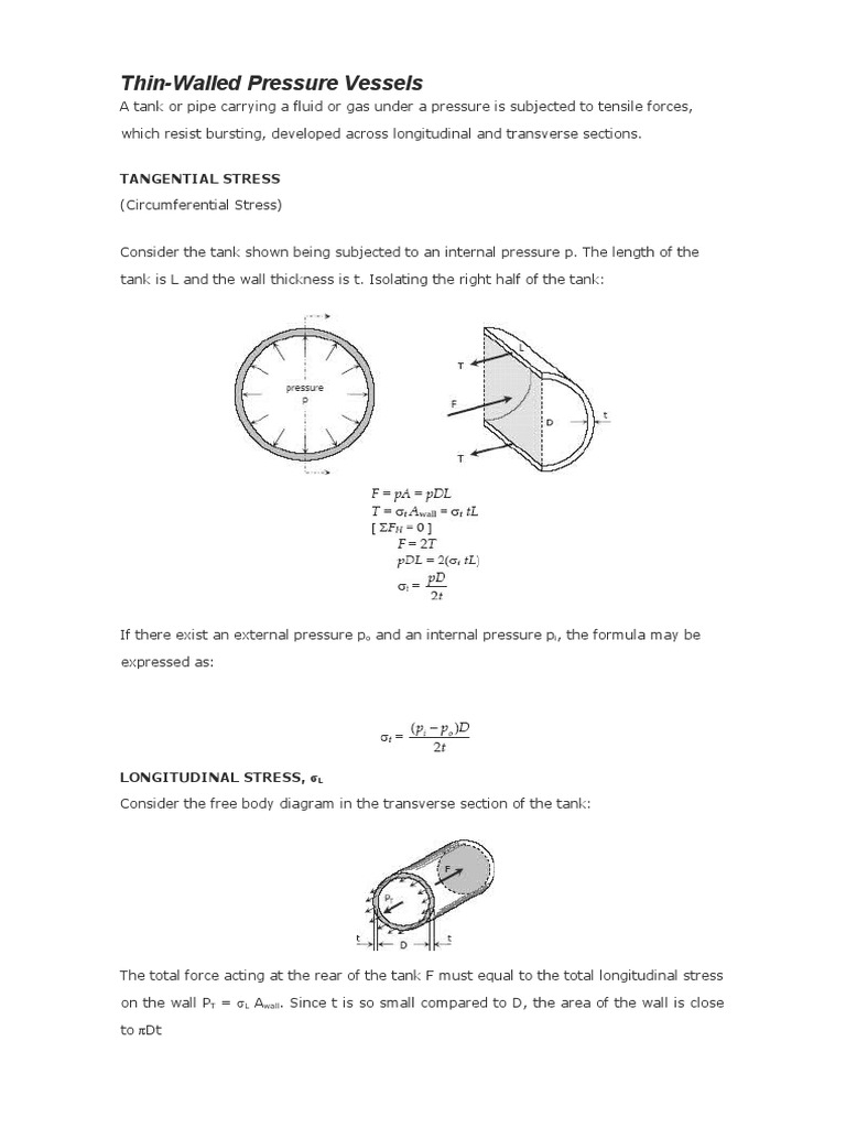 Thin-Walled Pressure Vessels: Tangential Stress | PDF | Stress ...