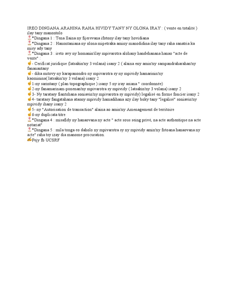 Ireo Dingana Arahina Raha Hividy Tany Ny Olona Iray | PDF
