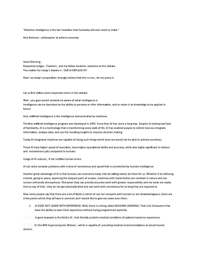 Debate Script | PDF | Artificial Intelligence | Intelligence (AI) & Semantics