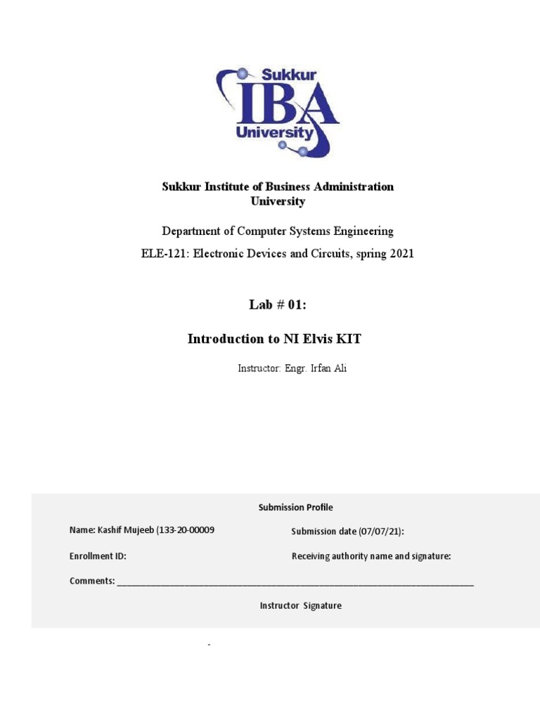 Lab # 01: Introduction To NI Elvis KIT: Sukkur Institute of Business ...