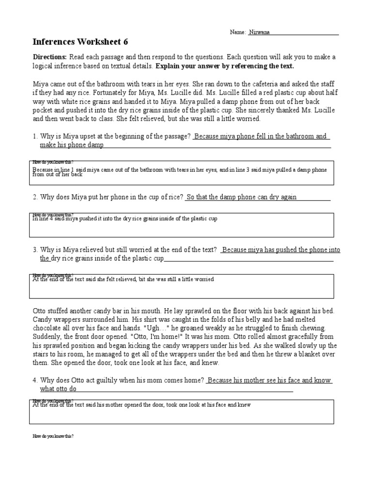 Inferences Worksheet 6 (Nirwana) | PDF | Language Arts & Discipline
