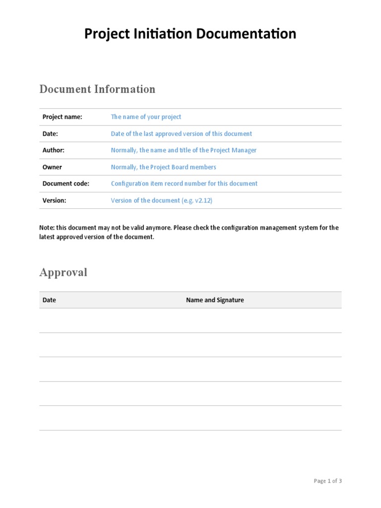 Project Initiation Documentation: Document Information | PDF | Business ...