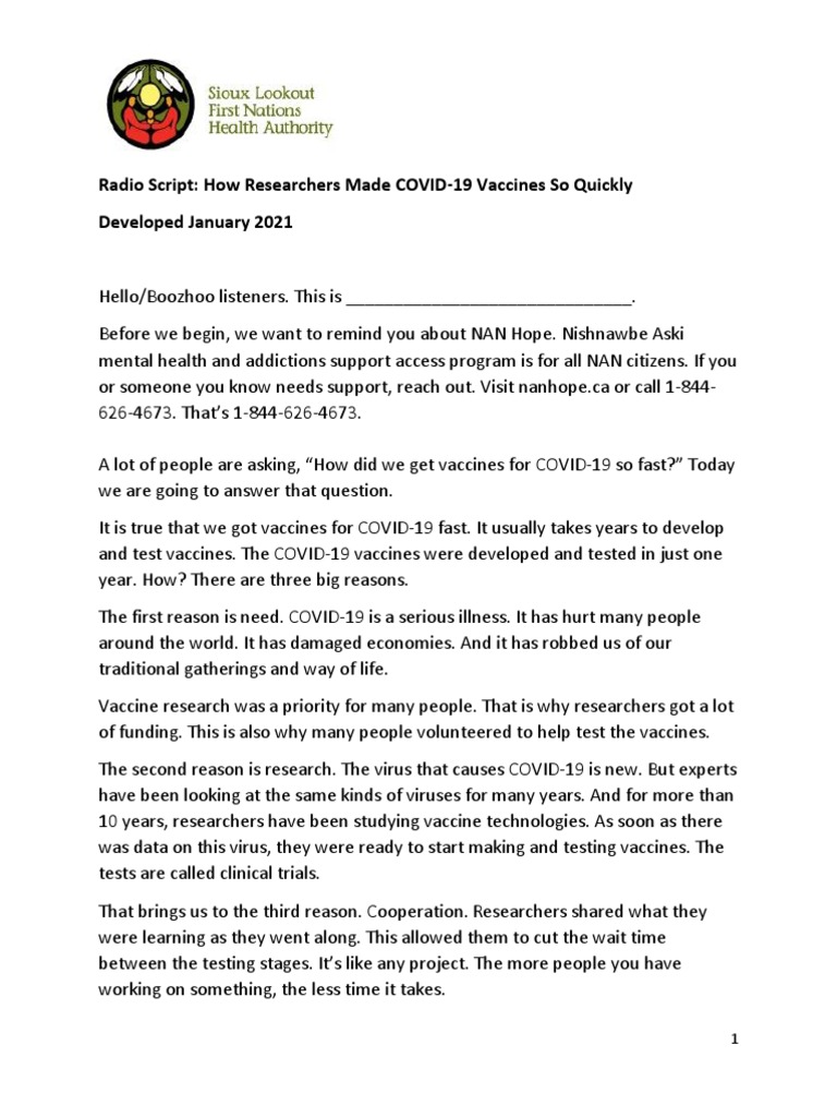 Community Radio Script - Why We Have COVID Vaccines Now | PDF ...