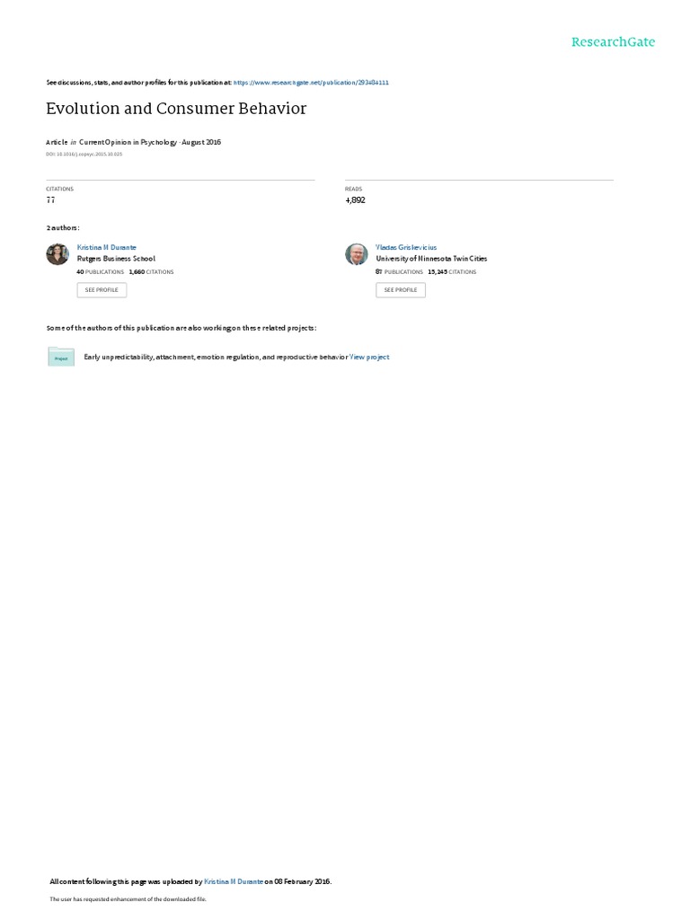 Evolution and Consumer Behavior - Kristina M Durante and Vladas Griskevicius | PDF | Sexual ...