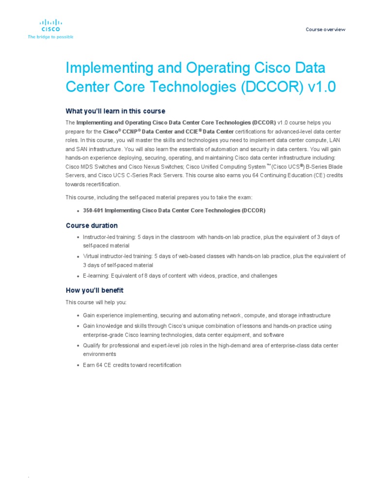Implementing and Operating Cisco Data Center Core Technologies (DCCOR) v1.0 | PDF | Computer ...