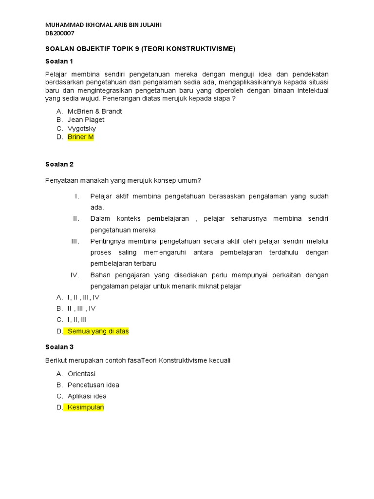 Soalan Objektif | PDF | Pengembangan Diri