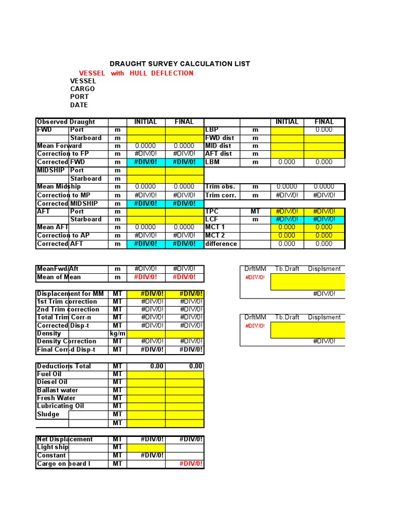 Draught Survey Calculation List: Vessel With Hull Deflection | PDF ...