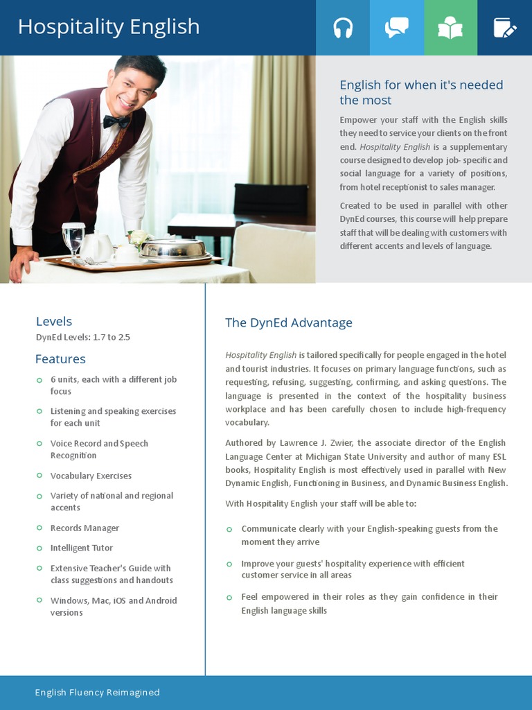 Hospitality English Course Leaflet 0 | PDF | English As A Second Or ...