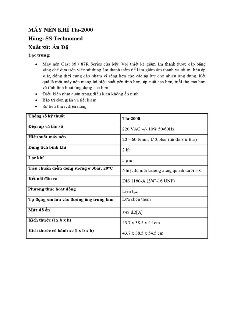 TNKT Máy Nén Khí Tia-2000 | PDF