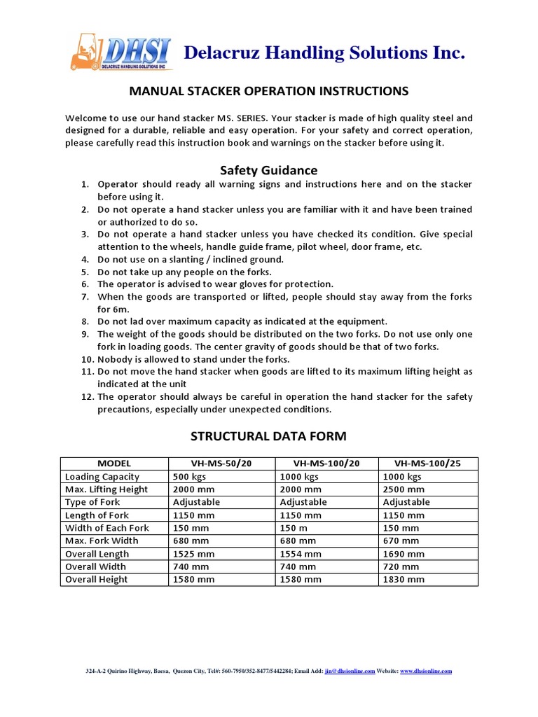 Manual Stacker Do's & Donts | PDF | Piston | Mechanical Engineering