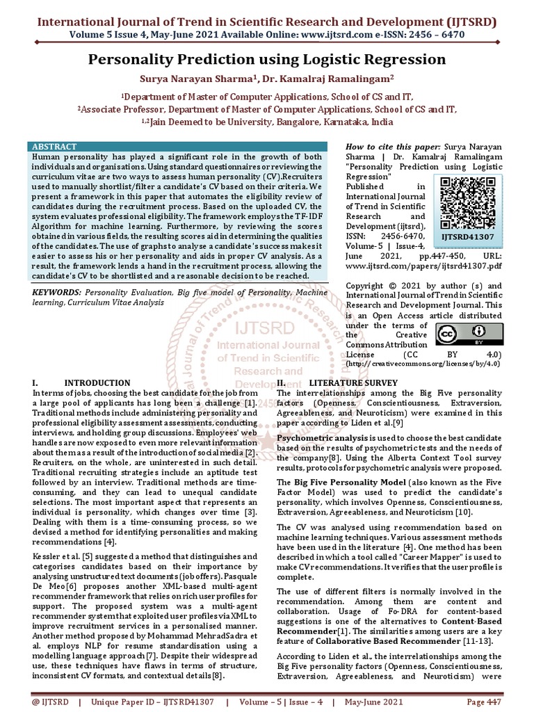 Personality Prediction Using Logistic Regression | PDF