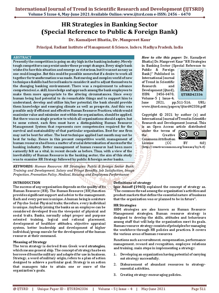 HR Strategies in Banking Sector Special Reference To Public and Foreign ...