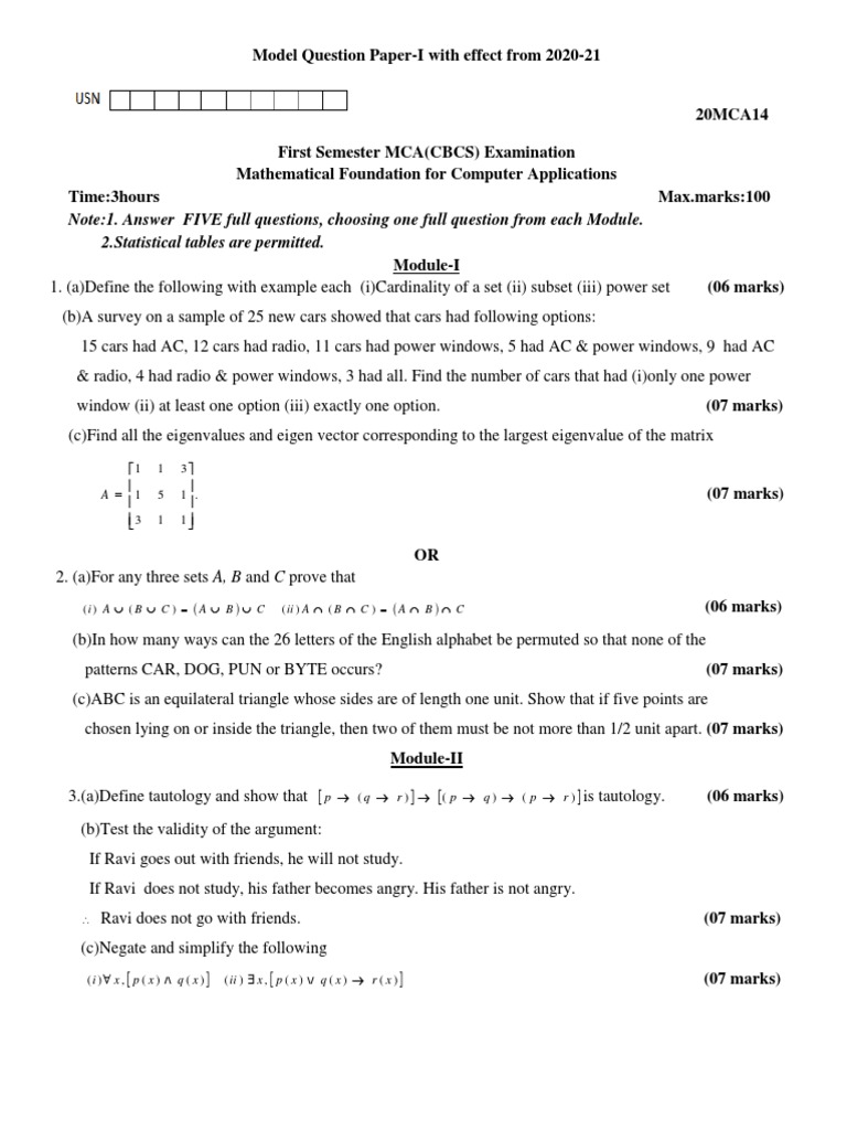2.statistical Tables Are Permitted.: Model Question Paper-I With Effect ...