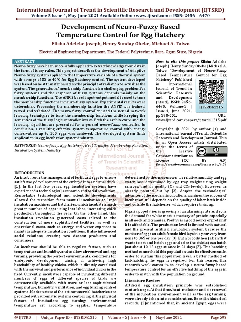 Development of Neuro Fuzzy Based Temperature Control For Egg Hatchery | PDF | Fuzzy Logic ...