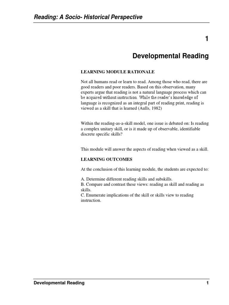 MODULE 2. Developmental Reading Topic 2. Viewing Reading As A Skill | PDF