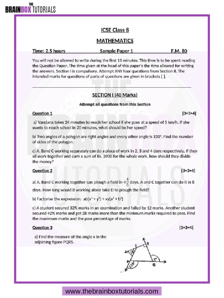 Maths Icse Class 8 Sample Paper 2021 | PDF