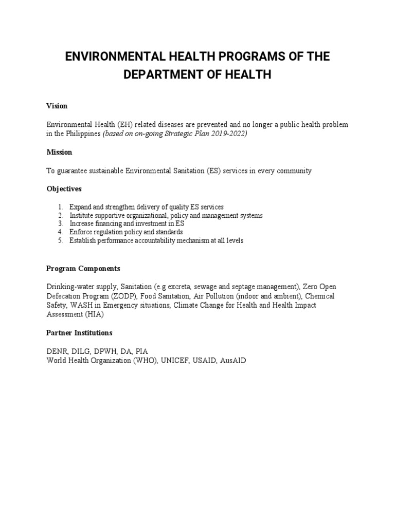 Philippine Environmental Health Programs | PDF | Sanitation | Wash