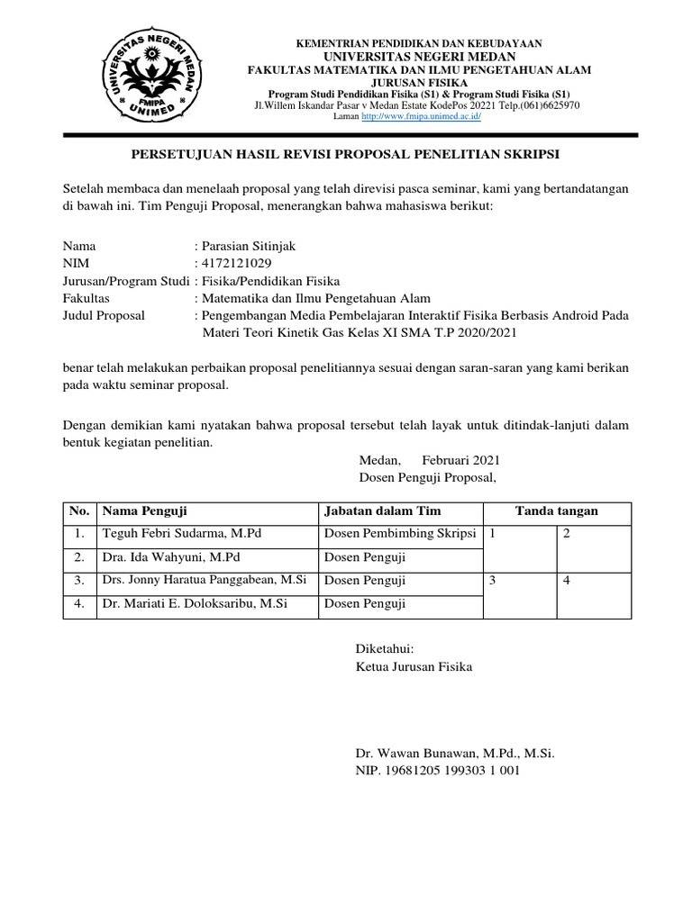 Persetujuan Proposal Skripsi Fisika | PDF | Pengembangan Diri | Sains ...