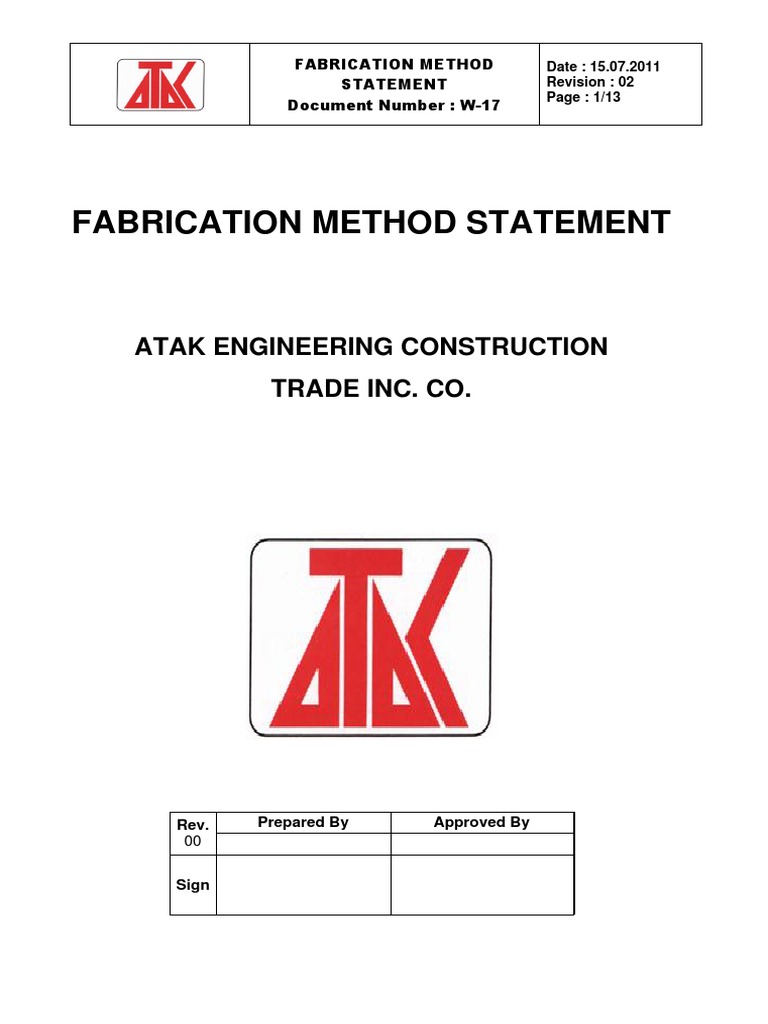 Fabrication Method Statement | PDF | Nondestructive Testing | Welding