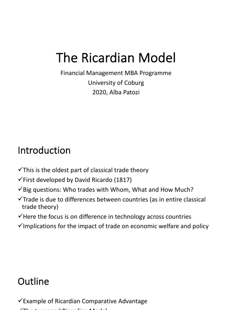 The Ricardian Model: Financial Management MBA Programme University of ...