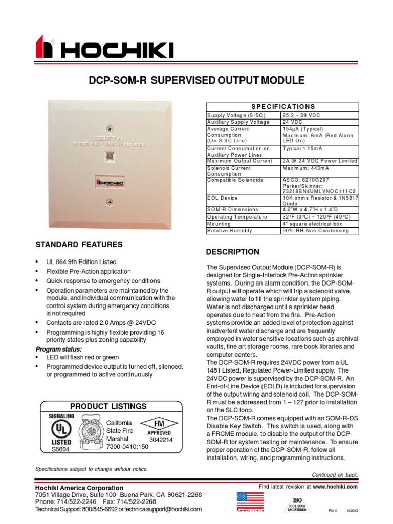 DCP-SOM-R Supervised Output Module Specifications | PDF | Fire ...