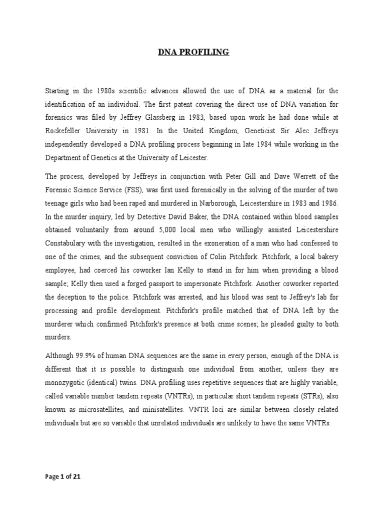 Forensic DNA Profiling Overview | PDF | Dna Profiling | Microsatellite