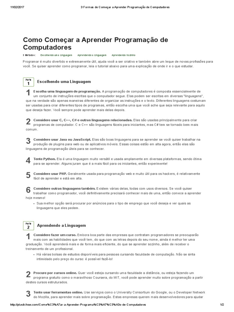 3 Formas de Começar A Aprender Programação de Computadores | PDF ...