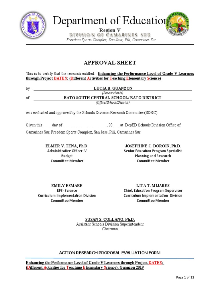 Department of Education: Approval Sheet | PDF | Teachers | Reading ...