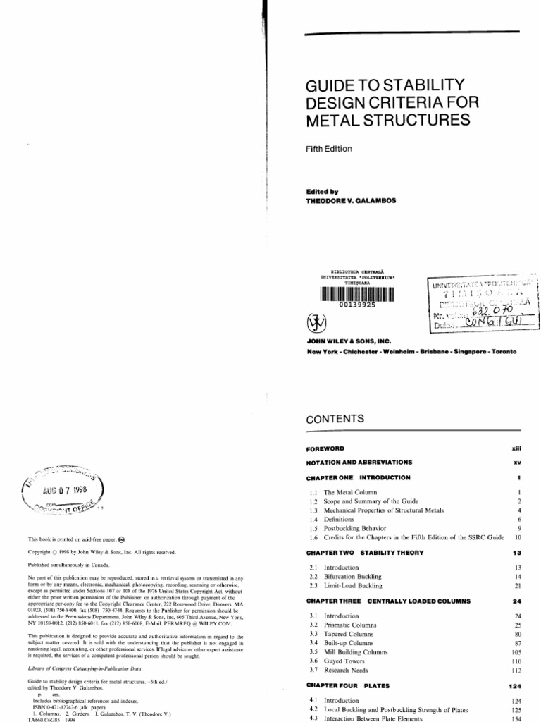 Guide To Stability Desing Criteria For Metal Structures | PDF