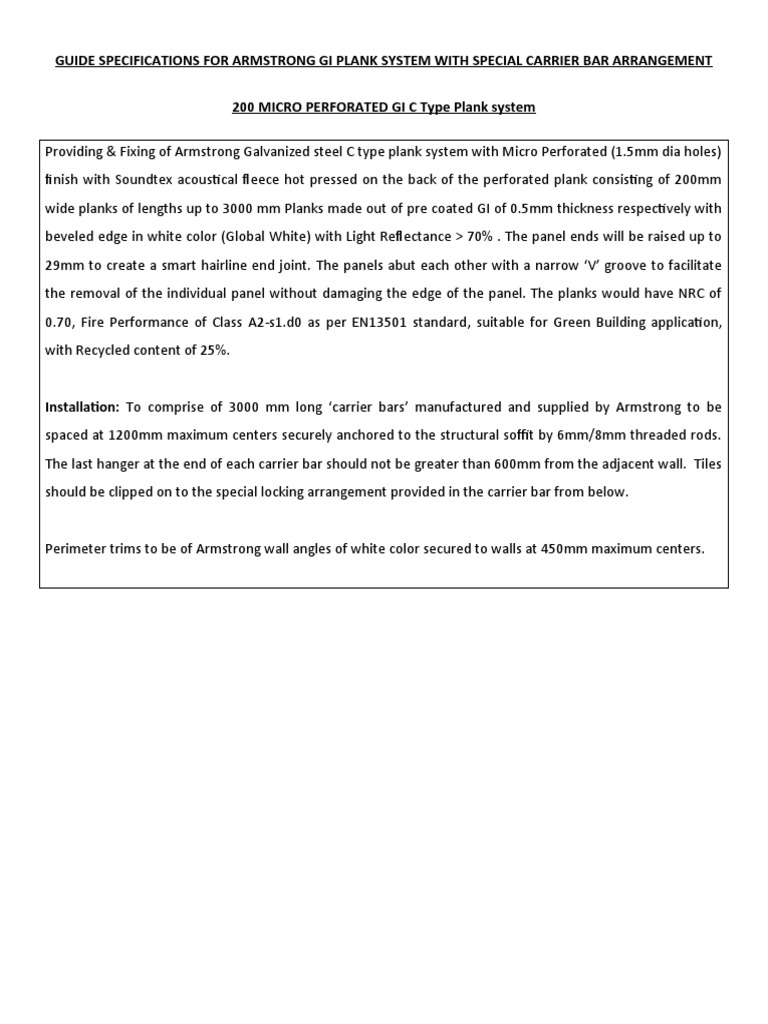 Armstrong GI Plank System Specifications | PDF | Technology & Engineering
