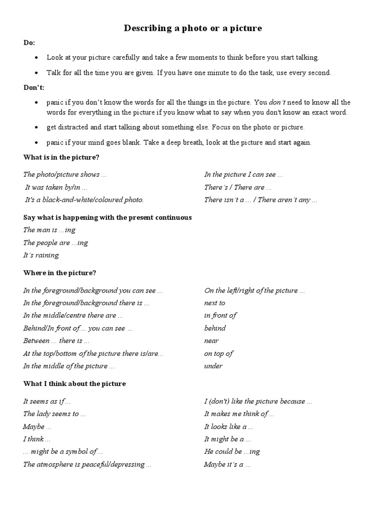 Picture Description - Useful Language | PDF