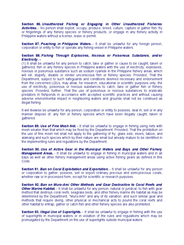Fisheries Code Prohibited Acts | PDF | Poison | Coral Reef