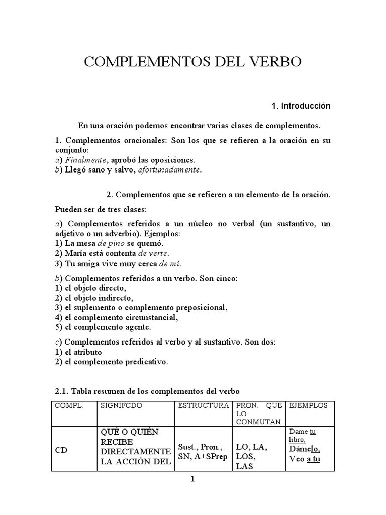 Complementos Del Verbo | PDF | Objeto (gramática) | Verbo