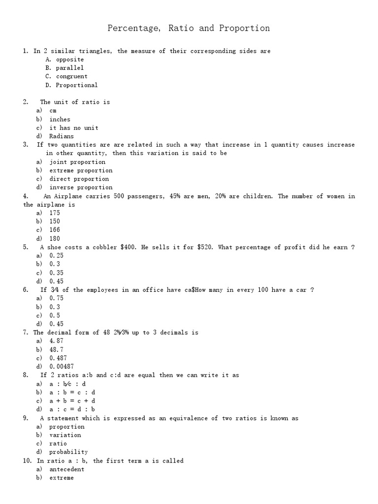 Understanding Ratios and Percentages | PDF | Ratio | Percentage