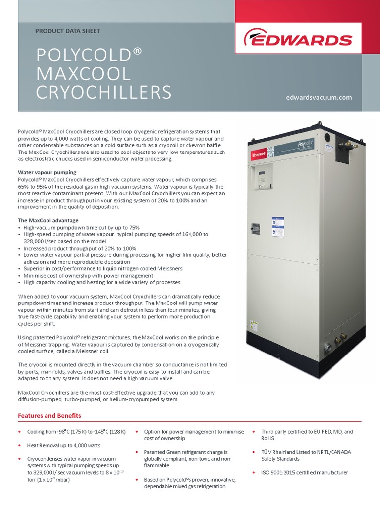 Polycold Edwards Data Sheet MaxCool Cryochillers | PDF | Water Vapor ...