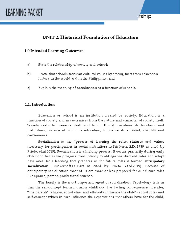 Historical Foundation of Education: Unit 2 | PDF | Socialization | Schools